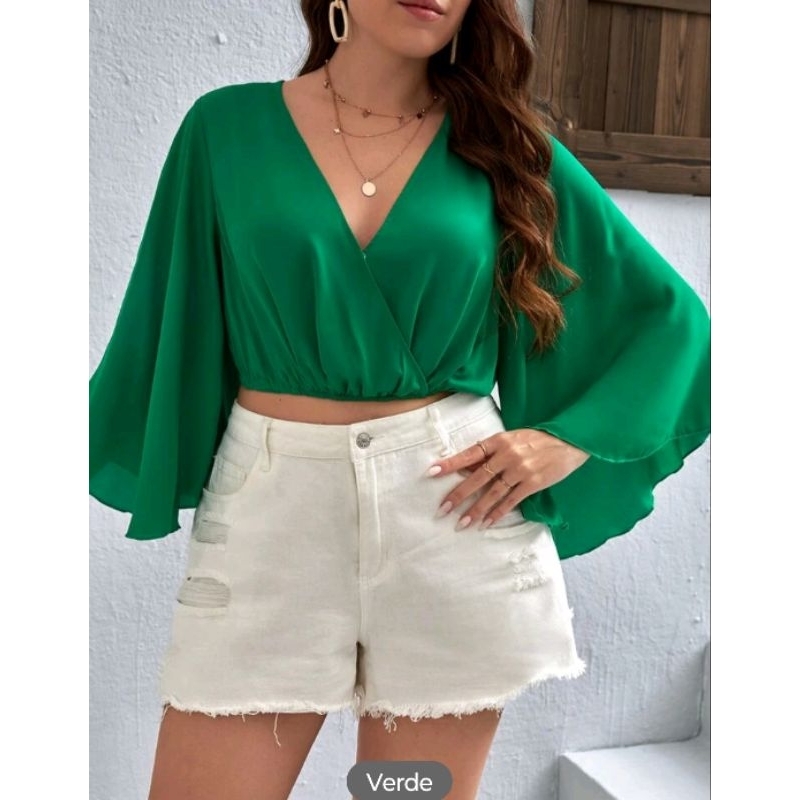 plus size shein croped verde g1 pronta entrega | Shopee Brasil