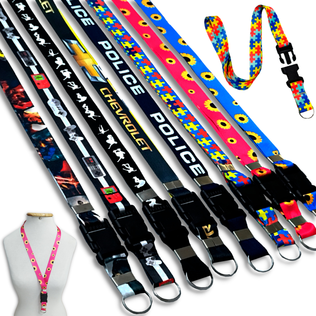 100 Cordões Personalizados Porta Crachá Chaveiro Credencial Cordão Lanyard Digital com Engate ...