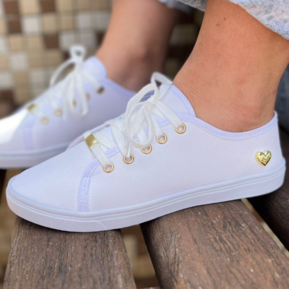 Tenis Feminino Branco - Sapato Feminino - Tenis Pingo de Coração ...