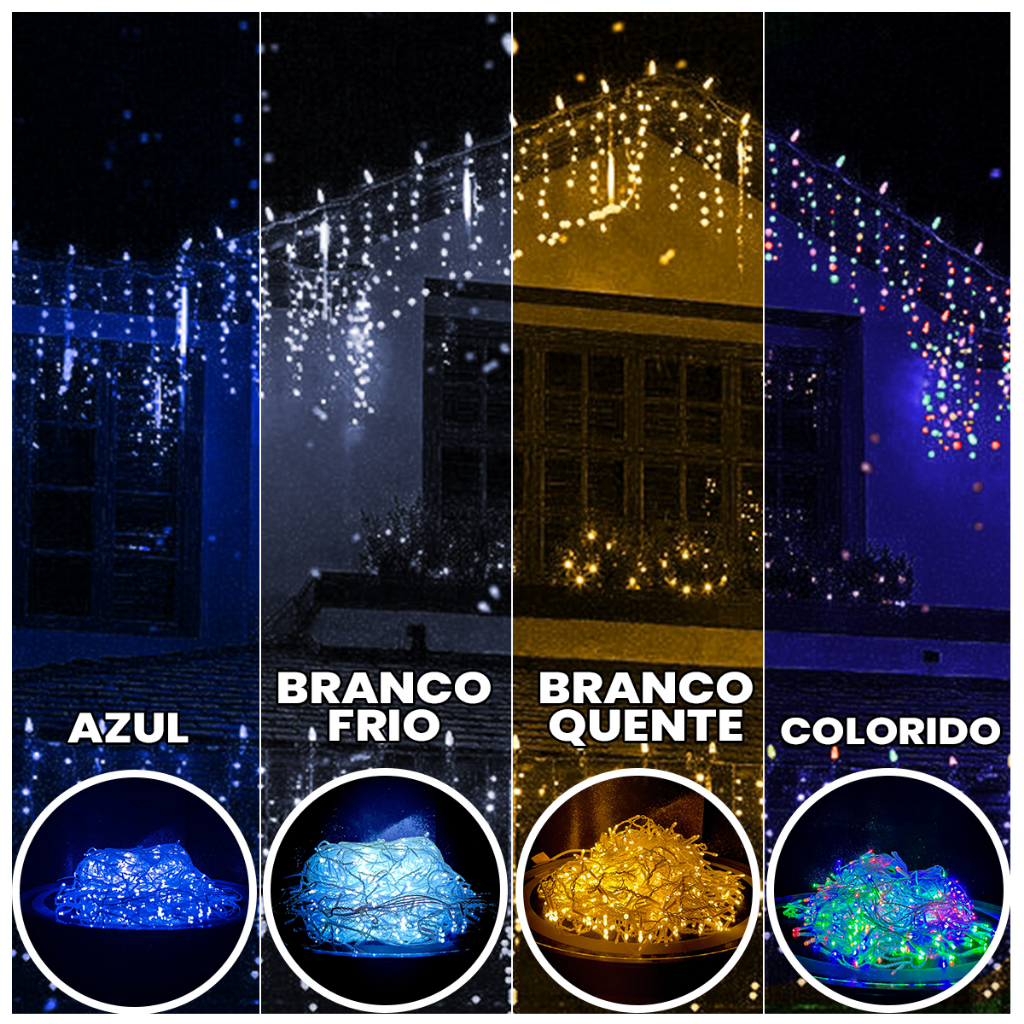 Cascata de Led até 400 Leds de 10 Metros Natal 8 Funções Natal ...