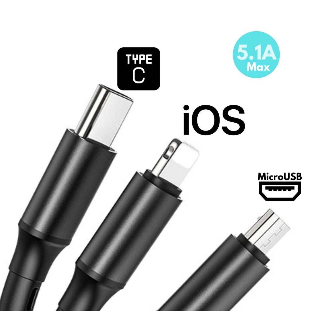 Cabo Carregador Usb Turbo 3 Em 1 Micro Usb Lightning E Tipo C 1,2 ...