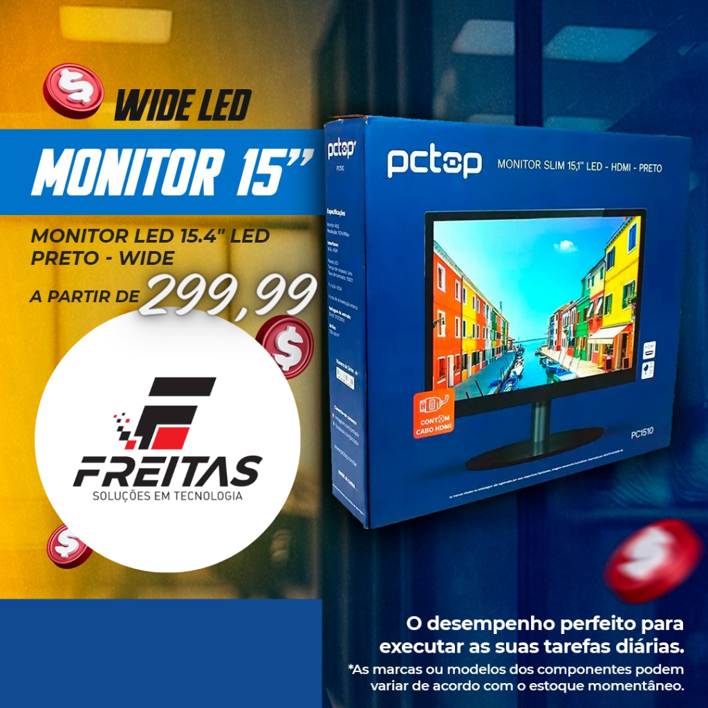 Monitor LED HDMI 15.4 SLIM PCTOP | Shopee Brasil