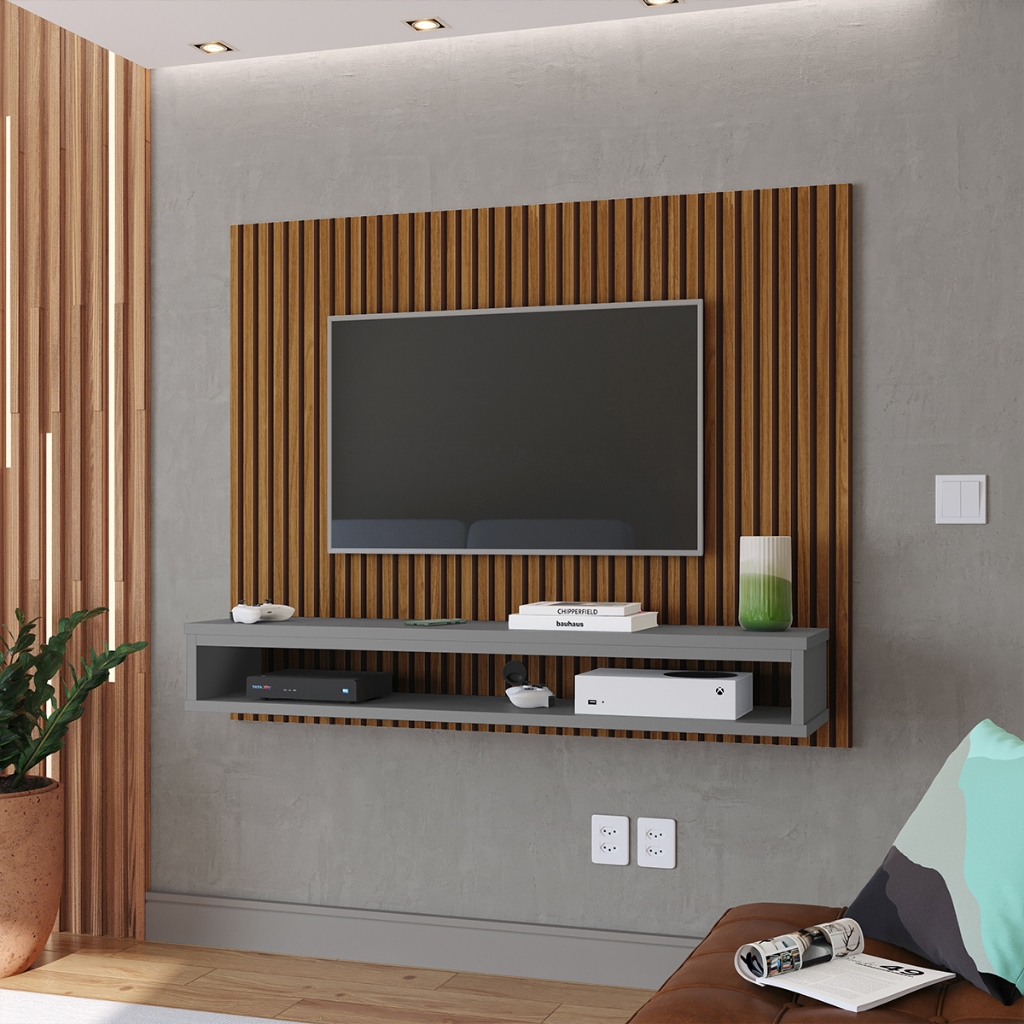 Painel Cissa Tv Até 50" Nicho Decorativo Prateleira Inferior Suspenso ...
