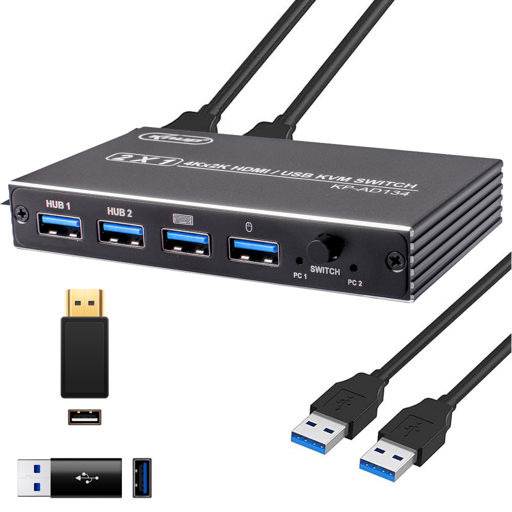 Chaveador Switch HUB KVM 2 Portas HDMI 4 Portas USB Type-C USB Conexão Pc Monitor Teclado Mouse ...