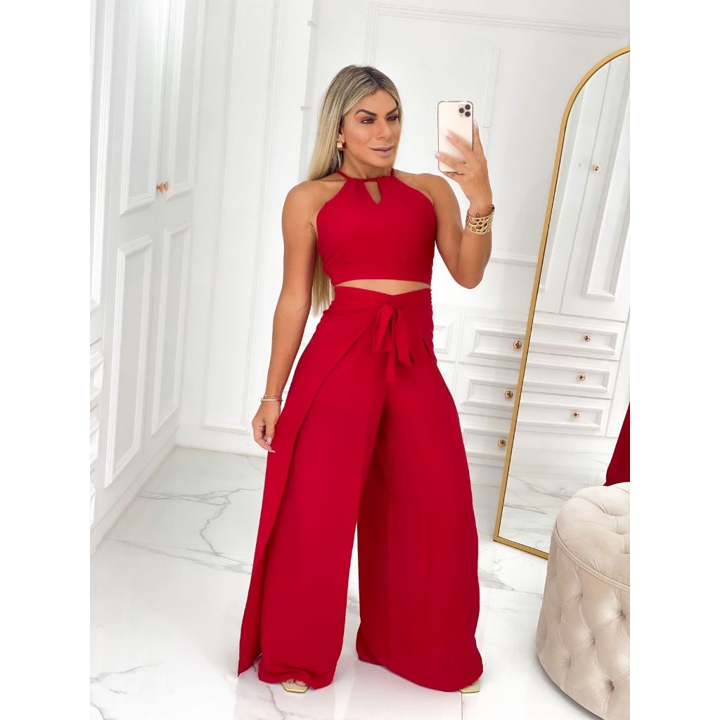 Conjunto Calça Envelope Viscolinho com Forro e Bojo | Shopee Brasil