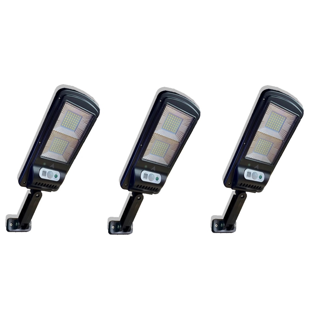 Kit de 3 Luminarias Solar Luz Led Sensor Poste Parede Forte 200w ...