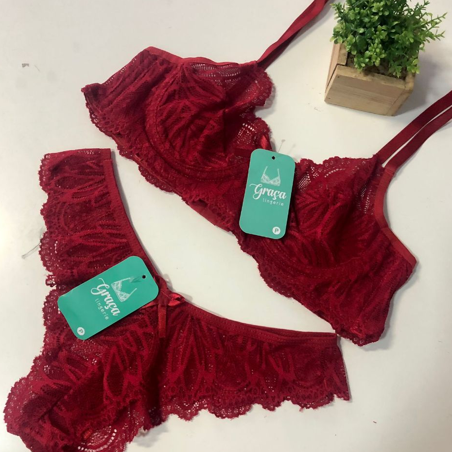 Conjunto Renda Feminino Sexy Com Aro Lingerie Moda Intima | Shopee Brasil