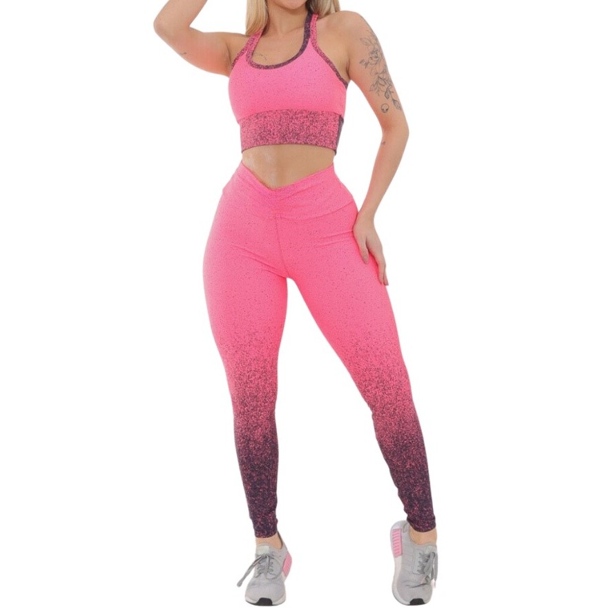 Conjunto Suplex Degradê Academia Fitness Legging Cintura Alta e Bojo ...