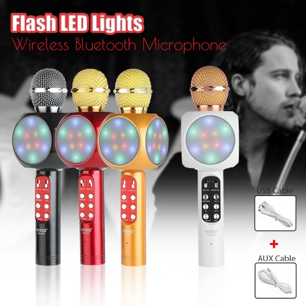 Microfone LED Bluetooth Handheld KTV WS-1816 | Shopee Brasil