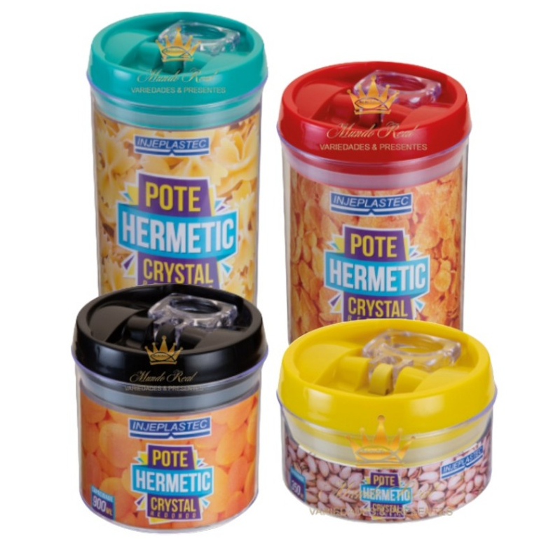 Kit Com 4 Potes Hermetic Crystal Redondo Empilhável Com Tampa Hermética ...