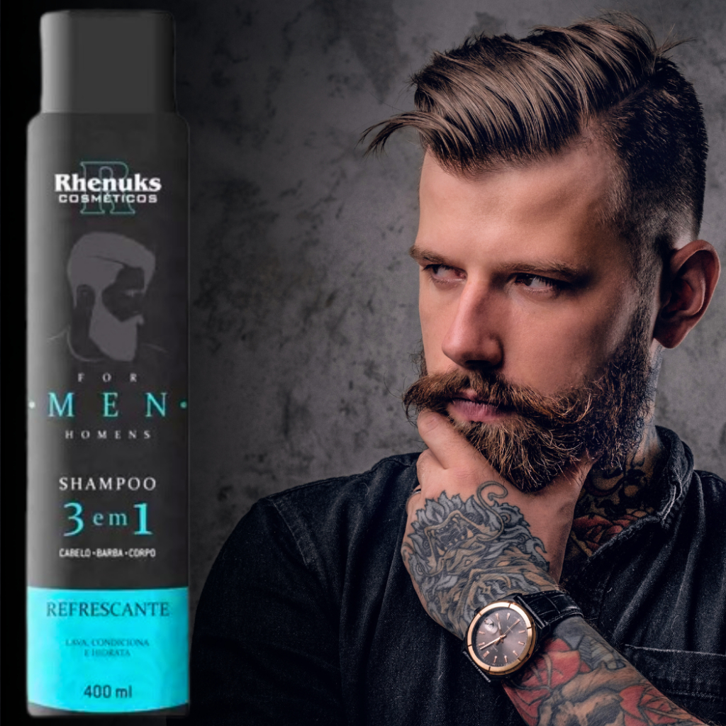 Shampoo 3 em 1 For Men para Cabelo barba e corpo Refrescante Homem ...