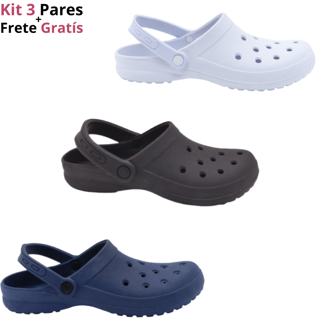 Kit 3 Pares De Crocs Adulto Masculino Babuche Sandália Branco / Marinho ...