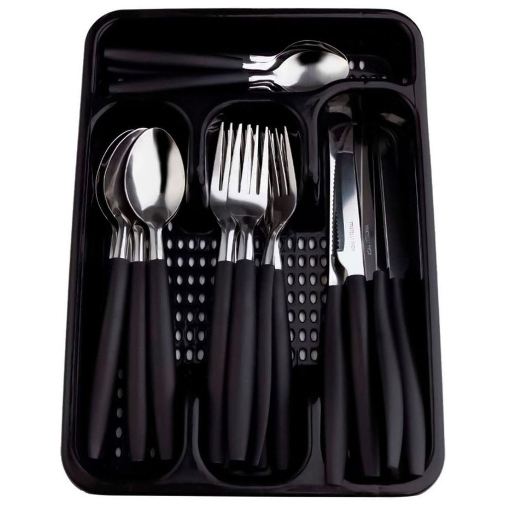 Jogo De Talheres Inox Com 24 Peças + Suporte Gaveteiro | Shopee Brasil