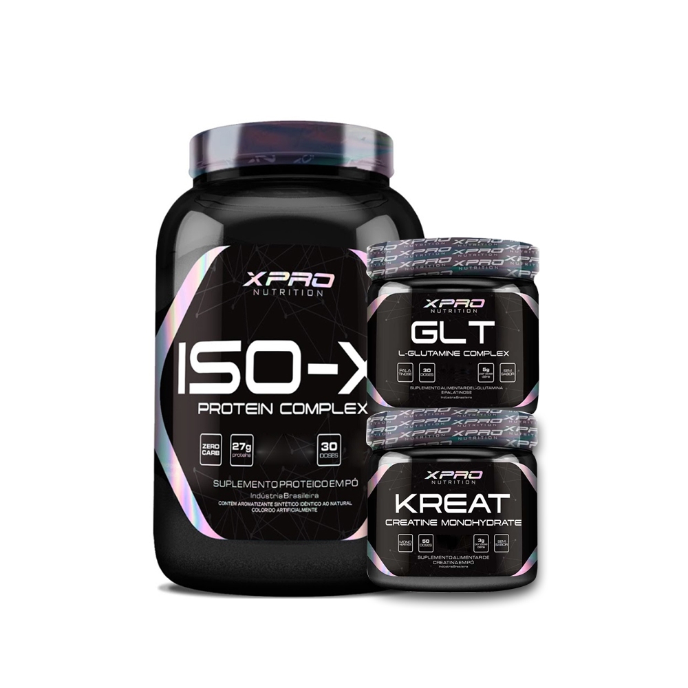 Kit Iso-X Complex 900g + Kreat Monohidratada 150g + GLT Complex 150g Xpro Nutrition | Shopee Brasil