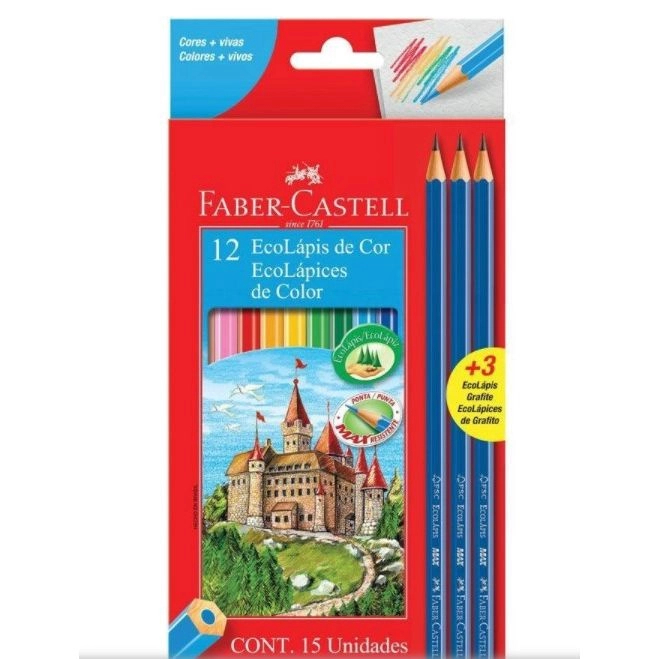 Lapis cor 12 Cores Faber Com 3 Ecolapis | Shopee Brasil