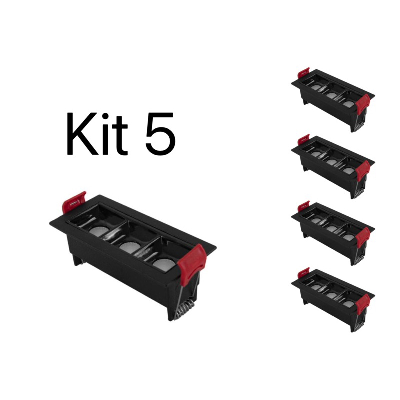 Kit Com 5 Spot 3W Preto Embutido Slim Spot Retangular Minimalista Led ...