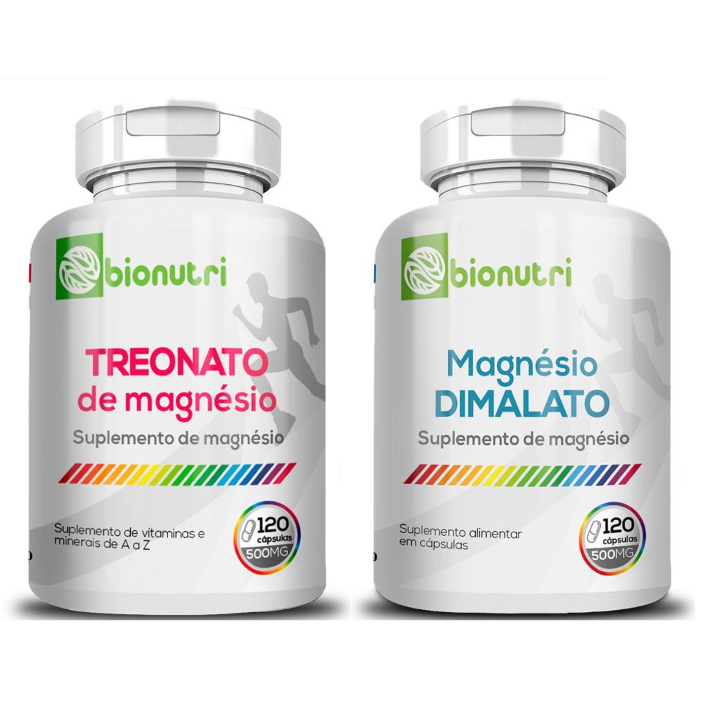Kit Treonato De Magnesio + Magnesio Dimalato 500mg 120 Capsulas - Bionutri | Shopee Brasil