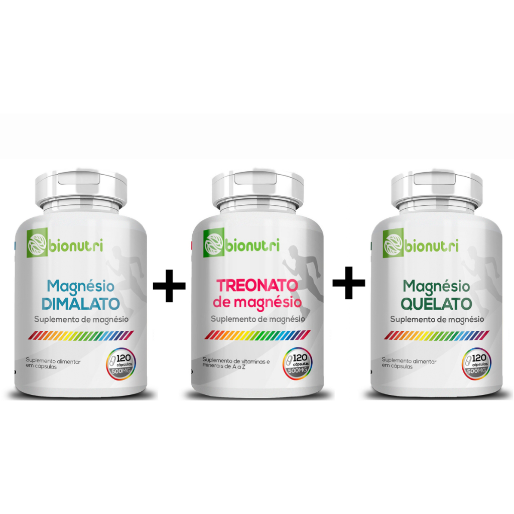 Kit Magnesio Dimalato + Treonato De Magnesio + Magnesio Quelato 500mg 120 Capsulas - Bionutri ...