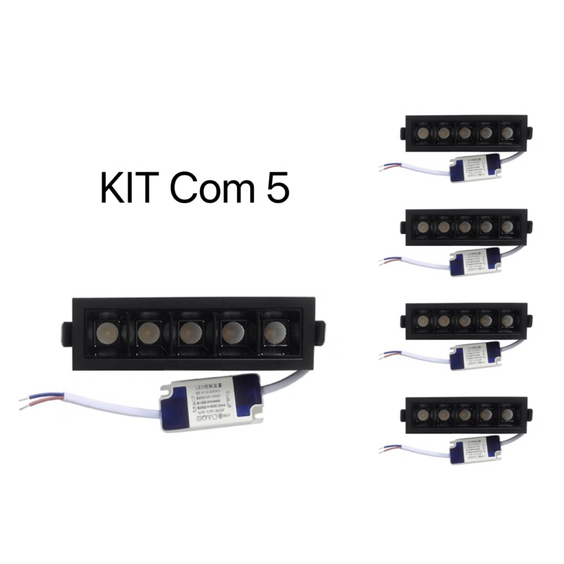 Kit 5 Spot 5W Preto Embutido Slim Spot Retangular Minimalista Led ...
