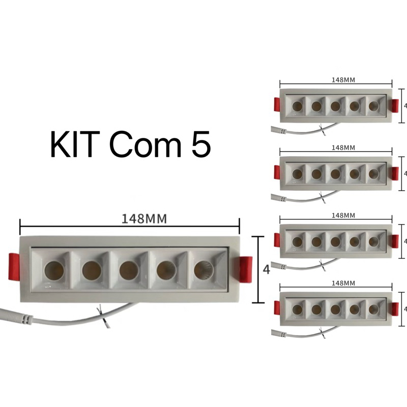 Kit 5 Spot 5W Preto Embutido Slim Spot Retangular Minimalista Led ...
