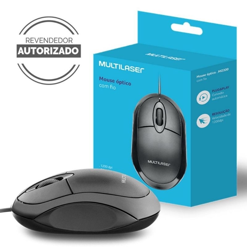 Mouse Multilaser Com Fio 1200 dpi Preto USB 2.0 MO300 nf | Shopee Brasil