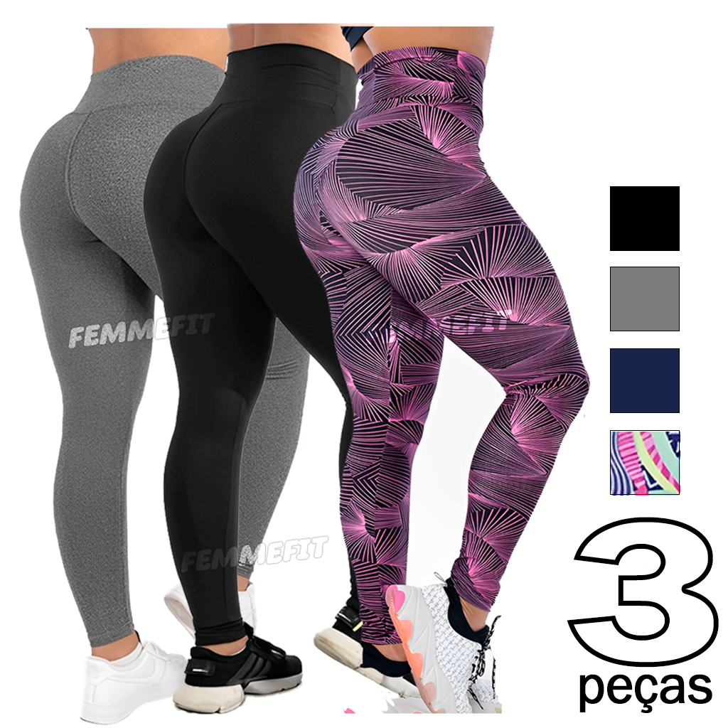 Kit 03 Calça Legging Suplex Feminina Cintura Alta | Shopee Brasil