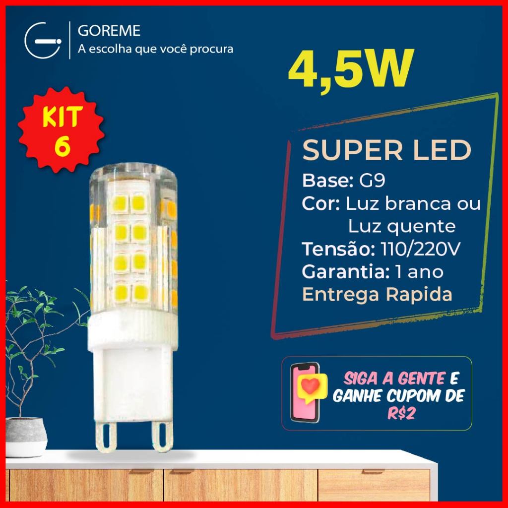 Kit 6 Lâmpada Led 5W G9 Halopin 110V / 220V | Branco Quente 3000K (Amarelo) / Branco Frio 6500K ...