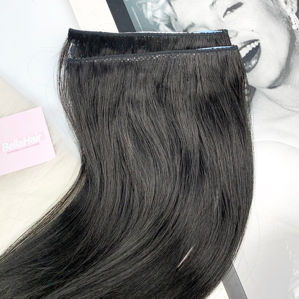 MEGA HAIR ADESIVO CABELO ORGÂNICO LISO PRETO 50/55/60/65/70 CM - 2 TIRAS | Shopee Brasil