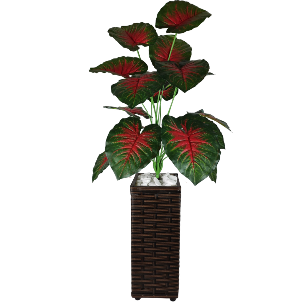 Planta Artificial Caladium+ Vaso Vime Grande Decoração Sala Escritório ...