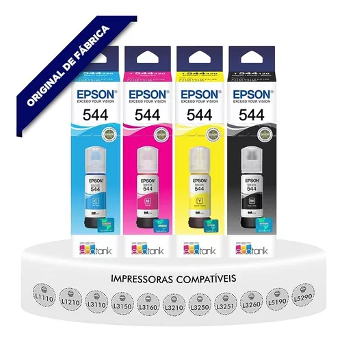 Tinta Original Epson L3250 L3210 T544 L3150 - Kit 04 Cores | Shopee Brasil