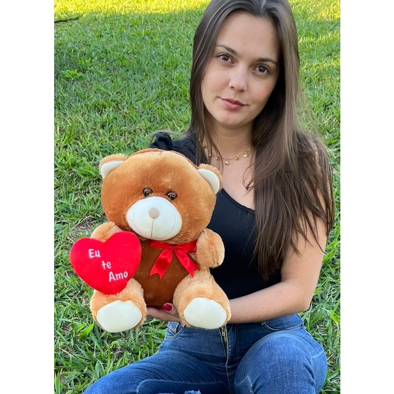 Bicho De Pelúcia Com Coração Eu Te Amo Urso 30cm Boneco Presente ...