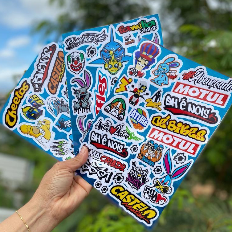 cartela Adesivo Para Moto pra Bike Carro - Kit 80 Unidades de Adesivos VARIADOS em Cartela Vinil ...