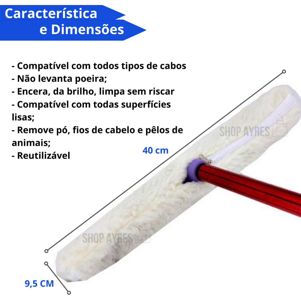 Pano De Rodo Refil Sherpa Com Mop Em Geral 41 Cm Casa Cozinha Banheiro ...