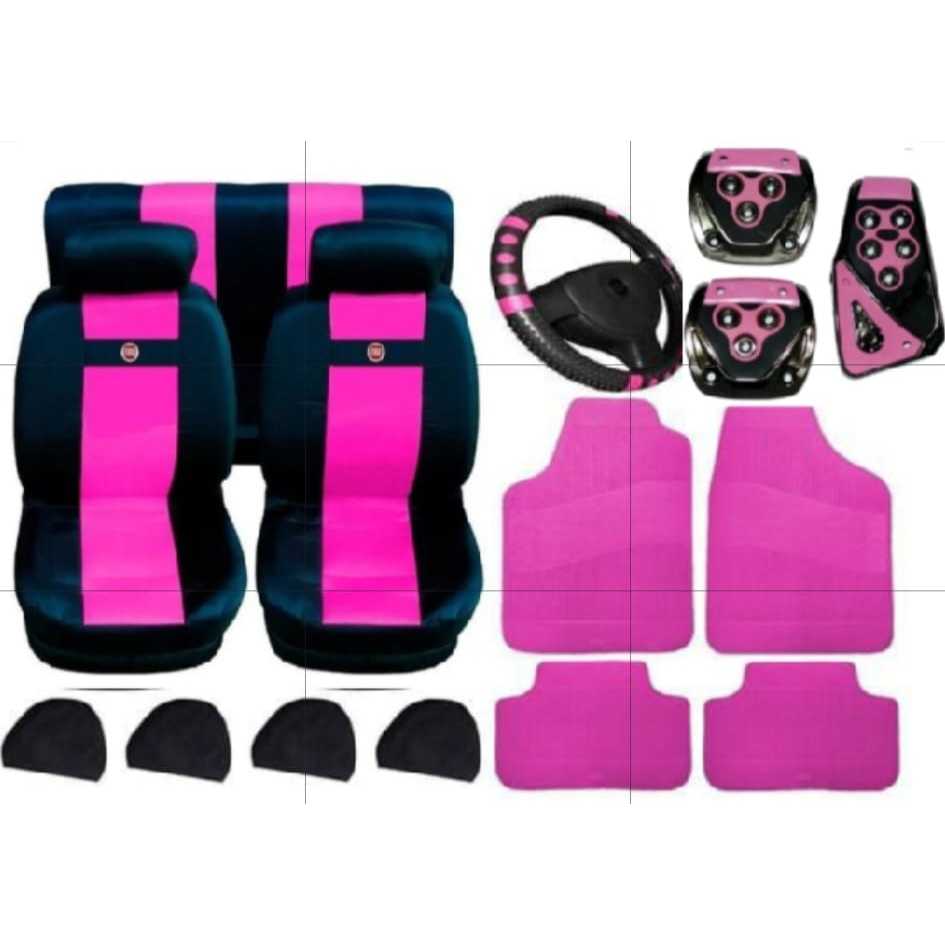 CAPA ROSA P/ BANCO DE CARRO + PEDALEIRA + TAPETE + CAPA DE VOLANTE ...
