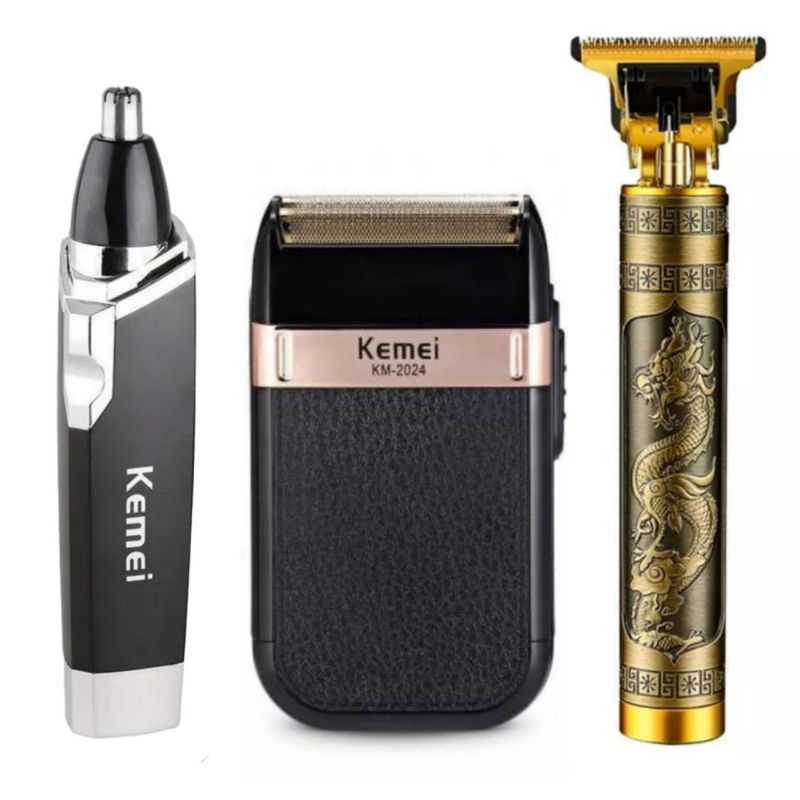 Kit Profissional Barber Shop Kemei Shaver 2024 +Dragão+ Nariz Cor Preto ...