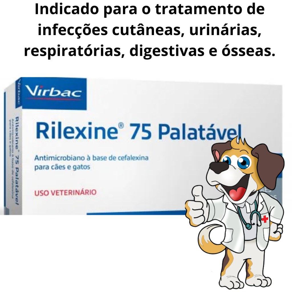 Rilexine Virbac para Cães e Gatos 75 mg Cartela com 7 Comprimidos ...