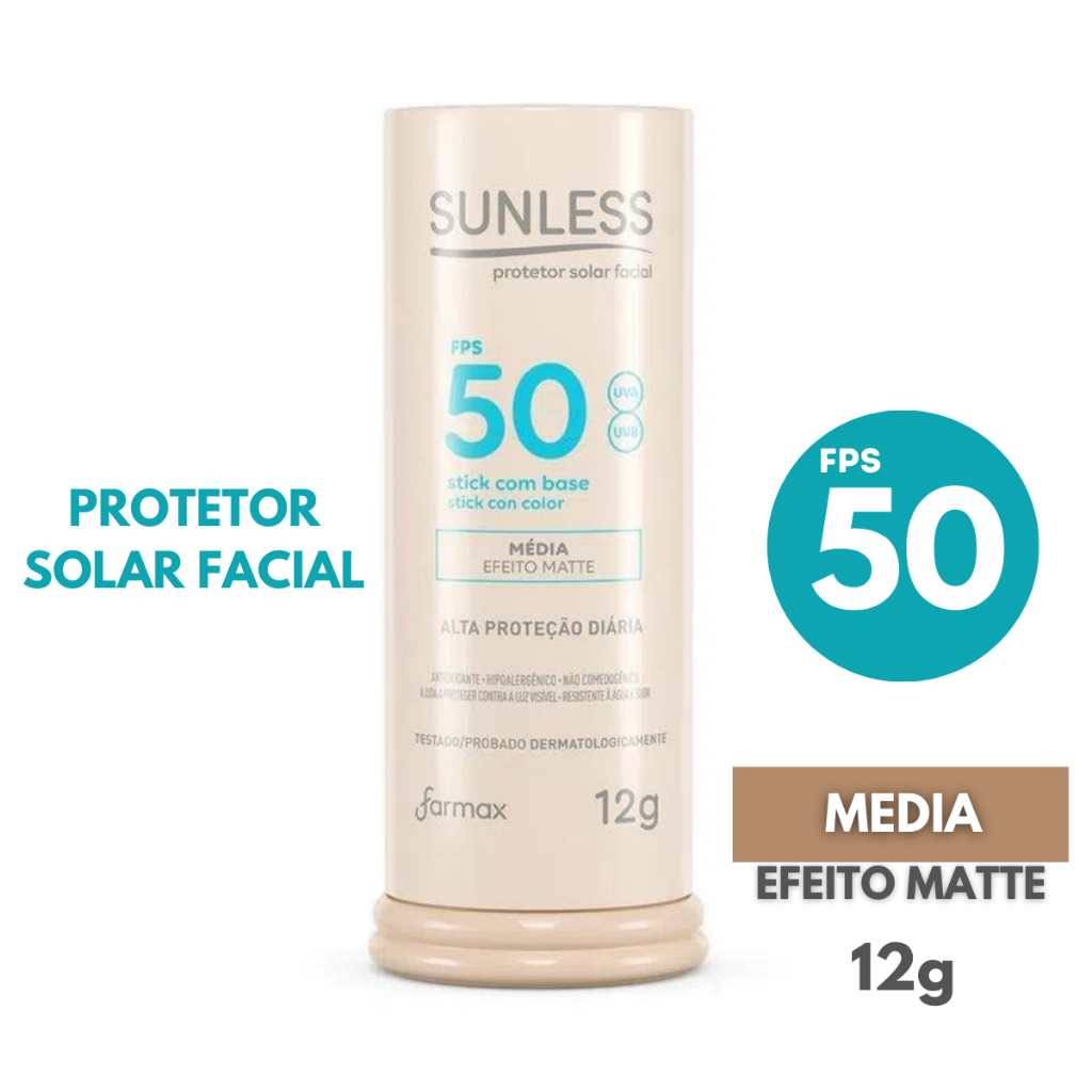 Protetor Solar Bastão com Base Media FPS50 12g Sunless Farmax | Shopee ...