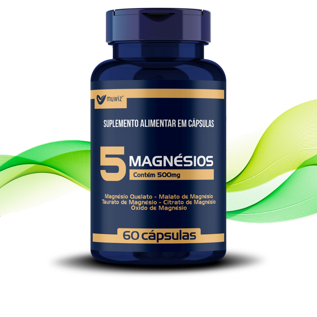 5 Magnésios Muwiz 60 Cápsulas 500mg (C/ Quelato + Malato + Taurato + Citrato + Oxido de Magnésio ...