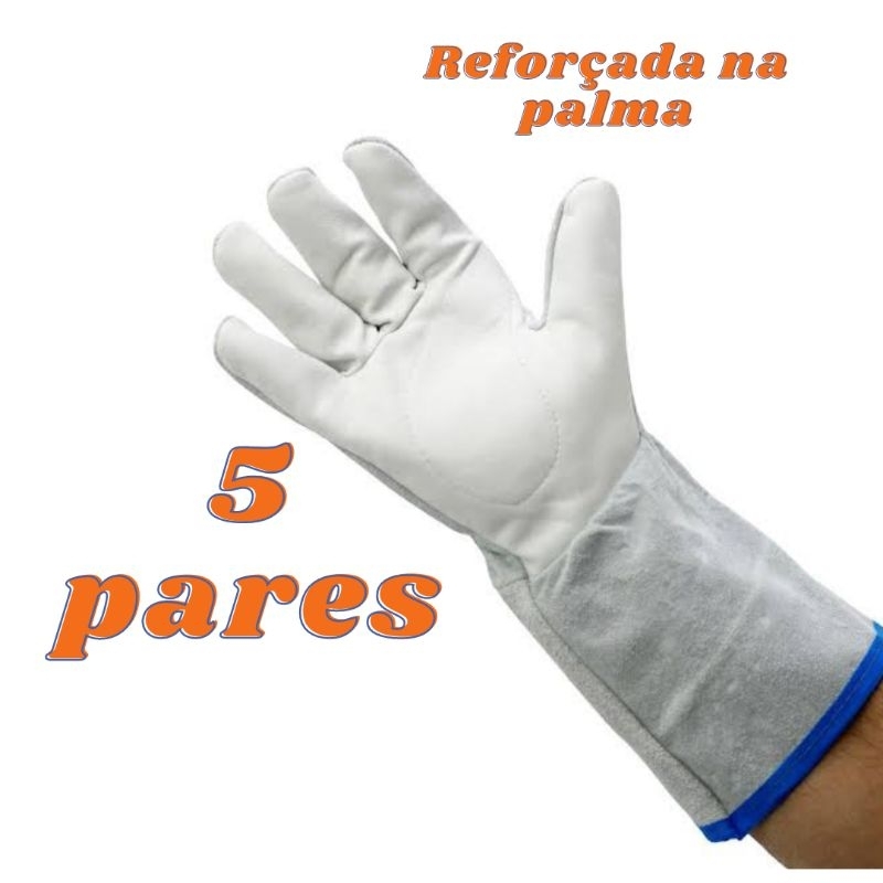 Kit com 5 pares de luva mista de raspa com palma em vaqueta de couro ...
