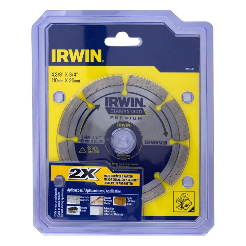 Disco de Corte Segmentado Diamantado Irwin 110mm x 20mm 4-3/8" x 3/4 ...
