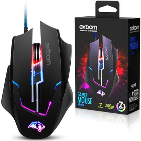 Mouse Gamer Exbom 3200 Dpi com RGB Gaming Usb 1,5 metros 7 botões - MS ...
