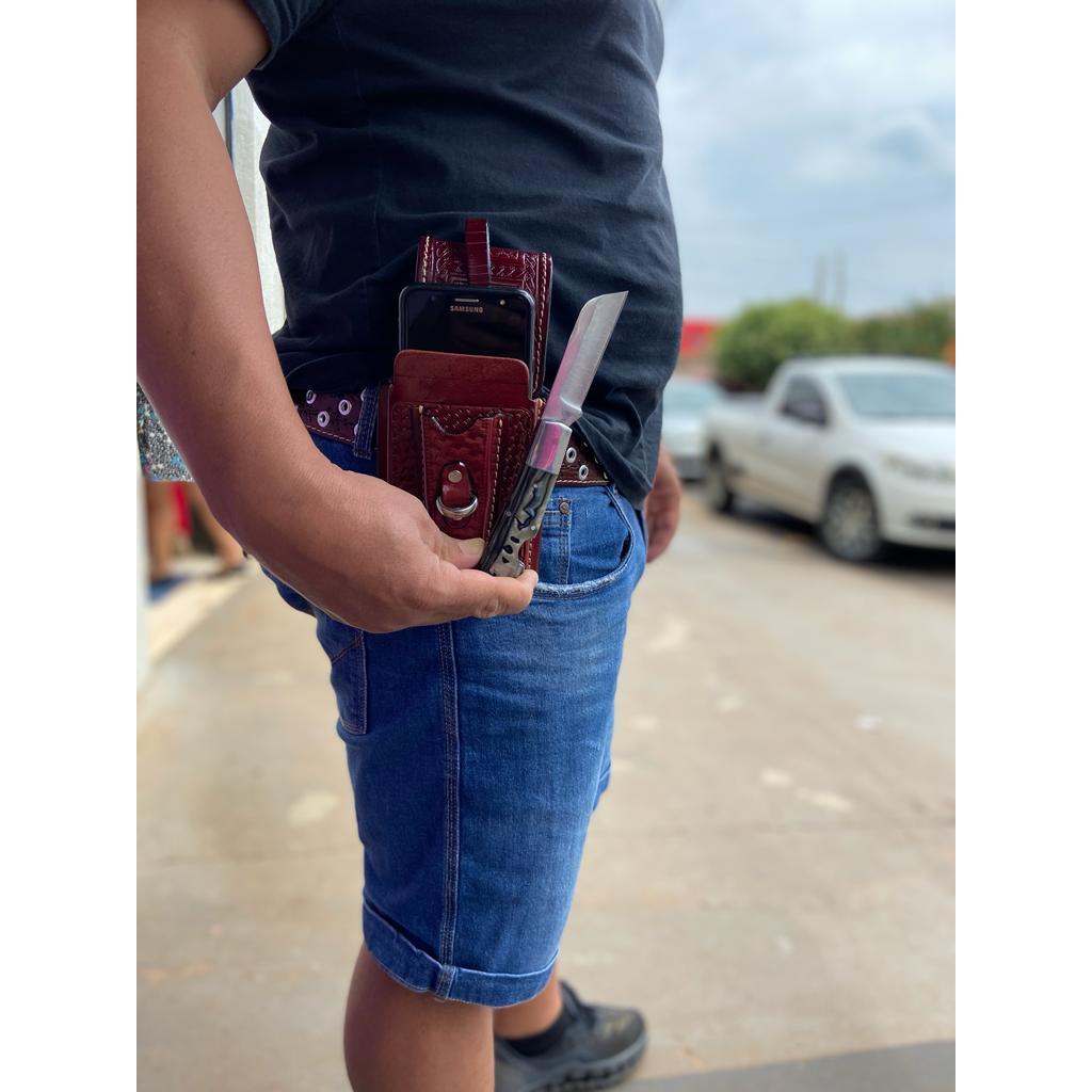 Kit Bainha de Celular e Canivete e Pica Fumo tipo Roger Inox | Shopee ...