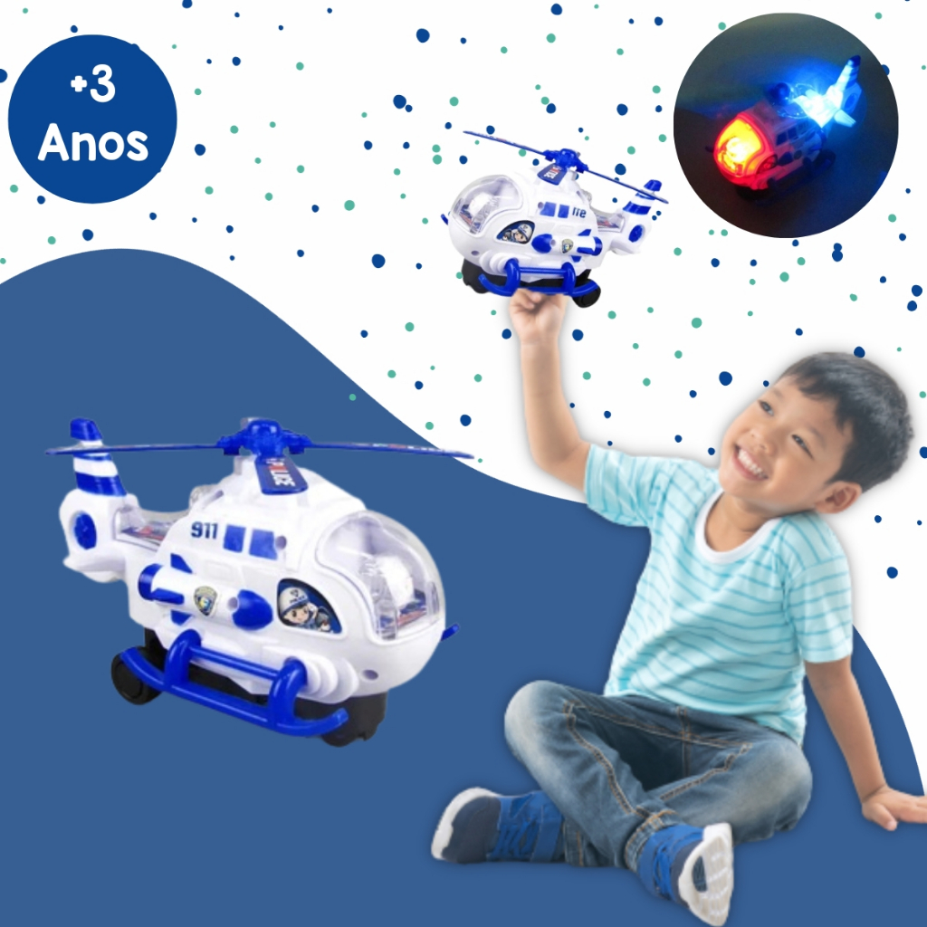 Helicóptero de Brinquedo Helicóptero Policia De Brinquedo Infantil Bate E Volta C/ Som E Luz ...