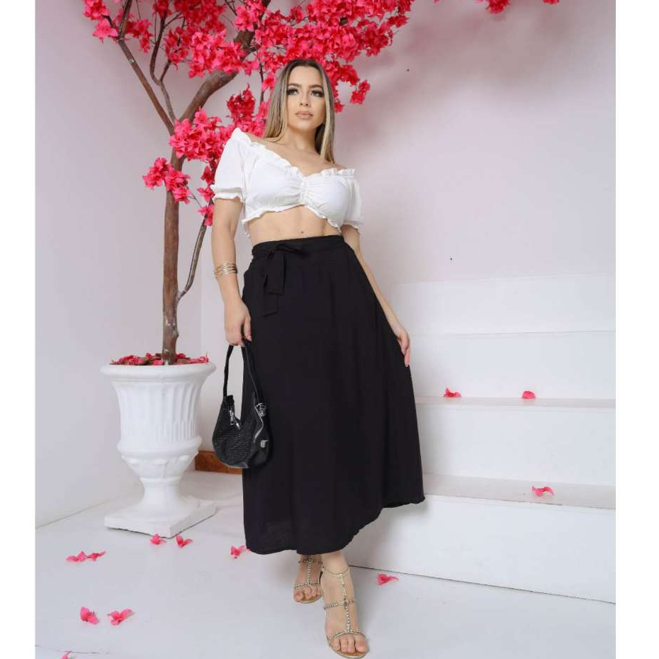 L.L.MODAS FEMININA saia midi de viscolinho com forro novo saia-2 | Shopee Brasil