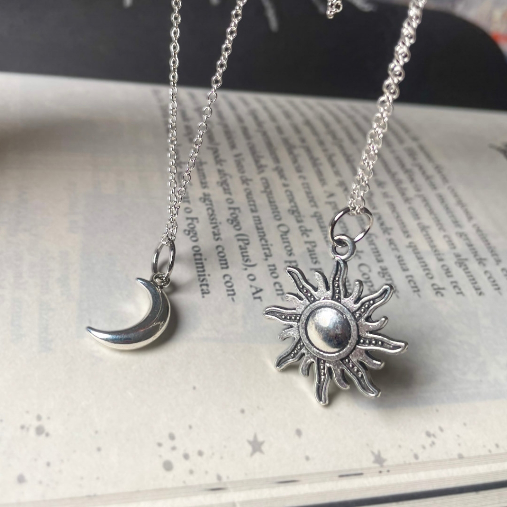 Conjunto de Colares Lua e Sol Juntos para Sempre Colar Casal/Amizade Presente Namoro Prateado ...