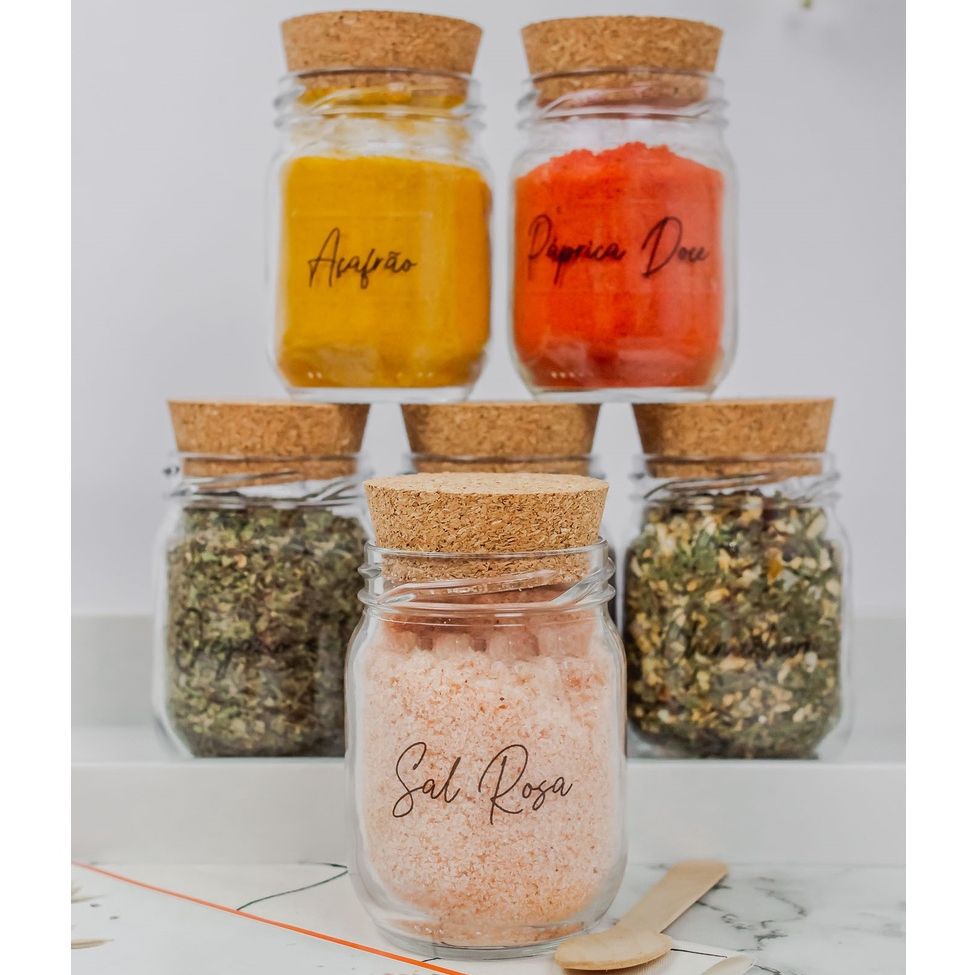 Kit 10 Potes de Tempero 200ml + Cartela de Temperos com 28 Adesivos ...