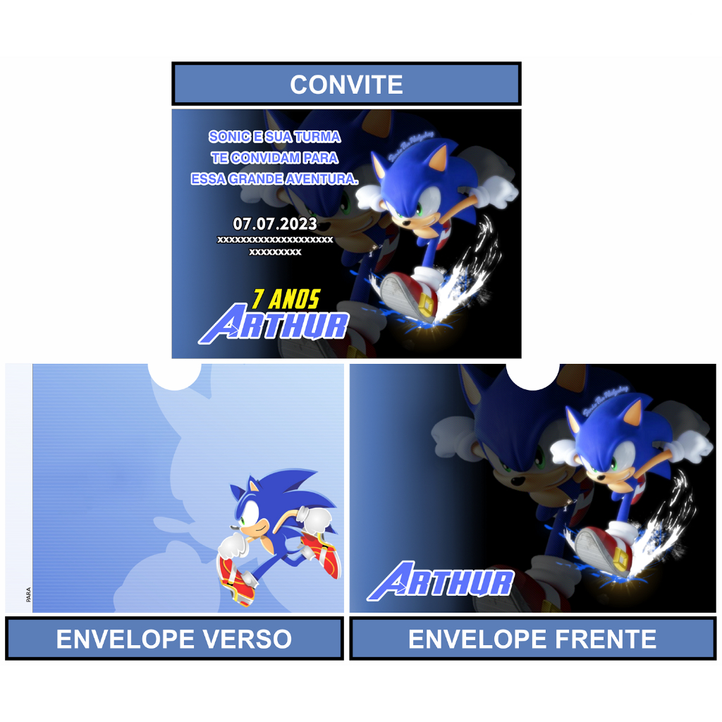 Convite Sonic Mais Envelope Sonic Personalizados | Shopee Brasil