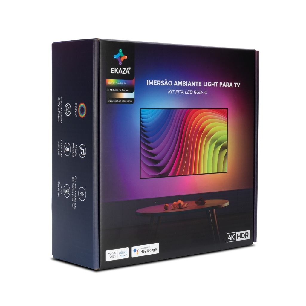 Fita Led Inteligente Ambilight Gamer Rgb Sincroniza Tv 55" a 65" Wi-fi Alexa - Faz a Boa!