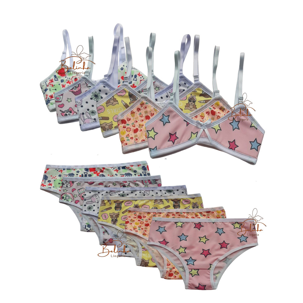 Kit 3 Conjuntos Sem Bojo Com espuma Menina Moça Infantil Estampado ...