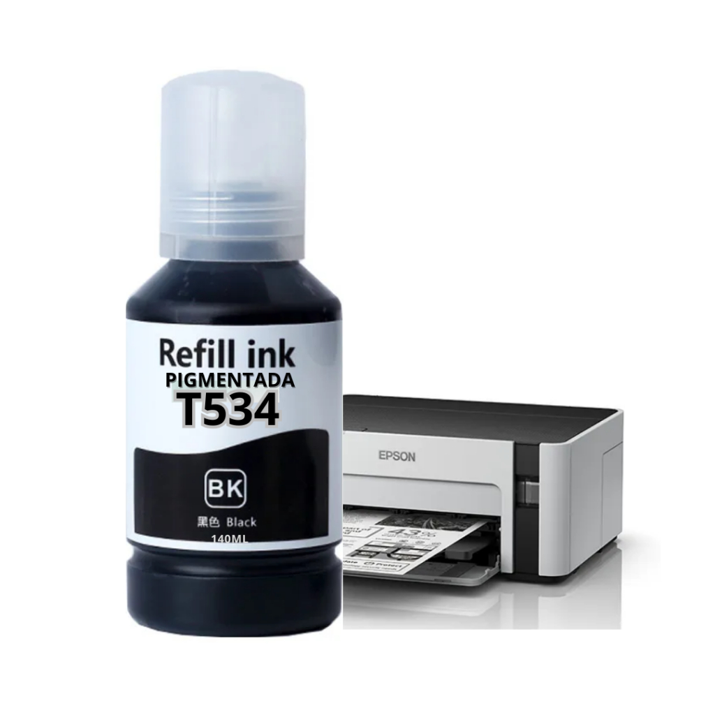 Refil de Tinta para Epson T534 534 Pigmentada 140ml M1120 M1180 M3180 M3170 | Shopee Brasil
